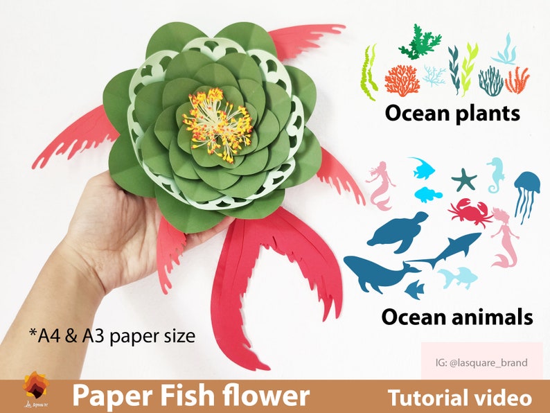 Koi Fish Paper Flower Backdrop Templates Ocean Silhouettes - Etsy