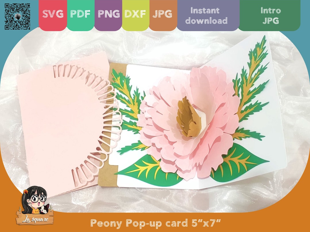 3D Peony Pop-up Greeting Card, DIY Flower Pop-up Card, Printable 5x7in Card Svg, Valentine Day ...