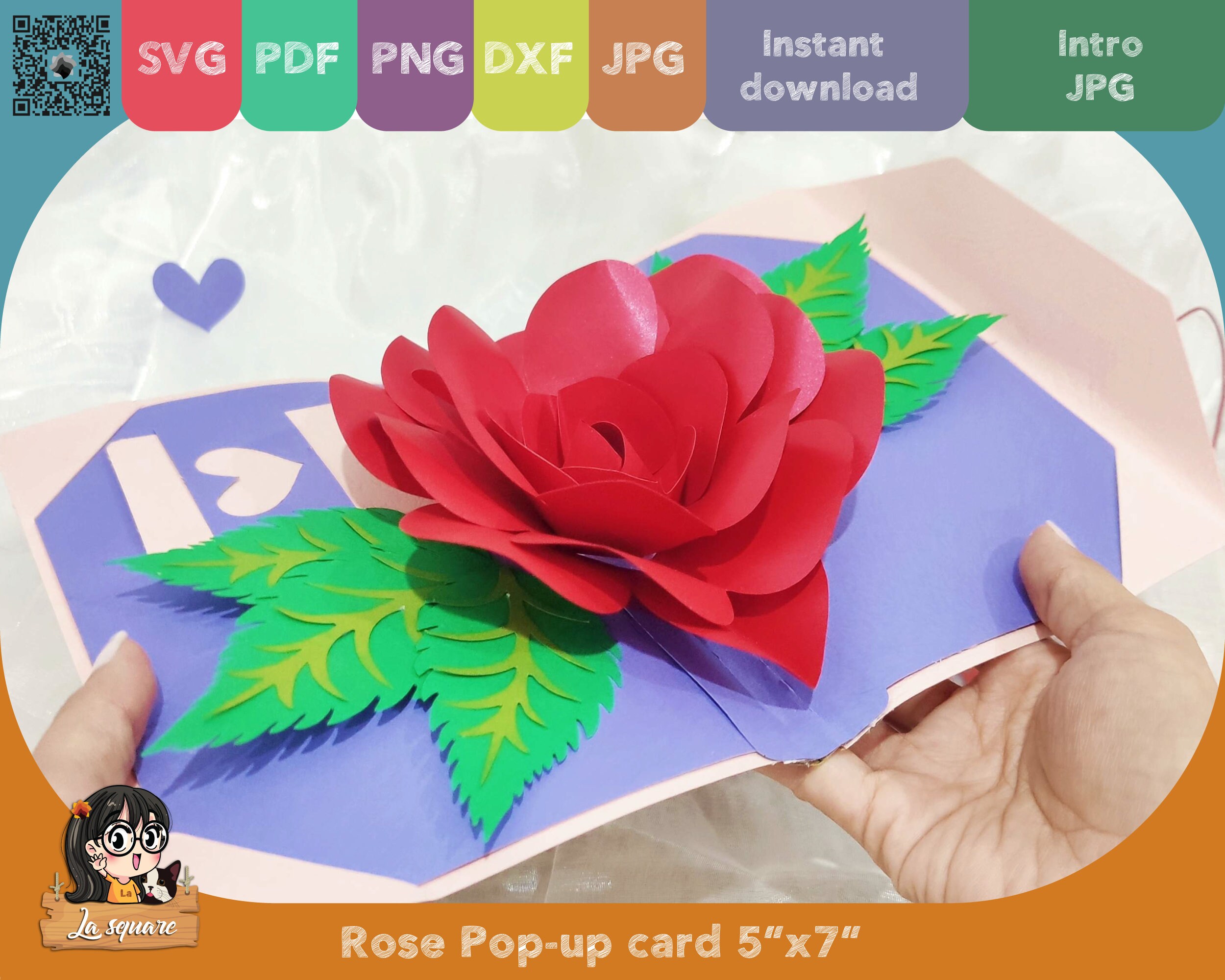 3D Pop-up Rose Greeting Card, Flower Pop up Card, Printable 3d Card Svg ...