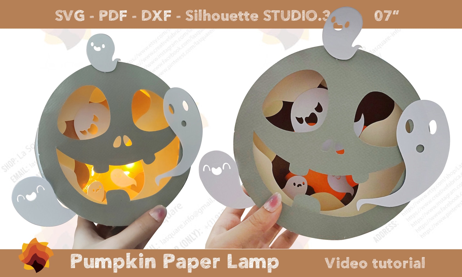 Halloween Pumpkin Paper Lamp Template: Shadow Box SVG DXF (digital ...