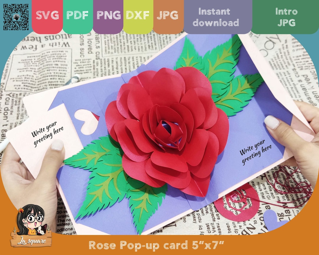 3D Pop-up Rose Greeting Card, Flower Pop up Card, Printable 3d Card Svg ...