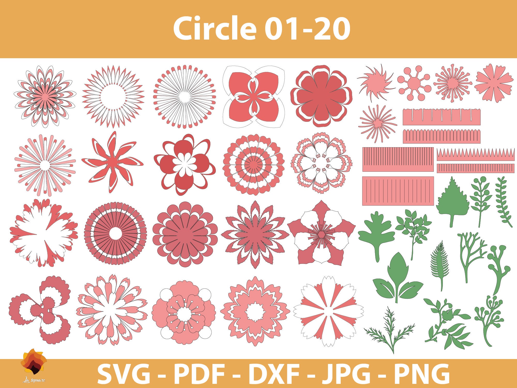 40 Circle Paper Flowers SVG, Flower Templates, Flower Printable PDF ...