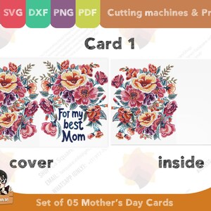 Set 05 Mother's Day Greeting Cards, Foldable Two Sided Printed Card ...