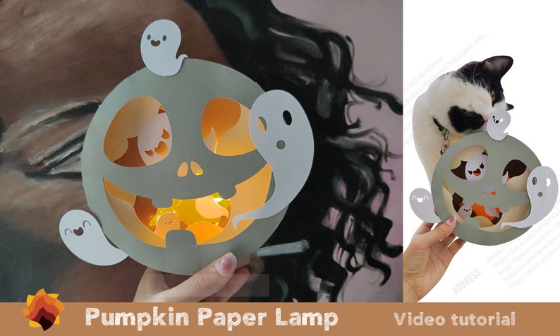 Halloween Pumpkin Paper Lamp Template: Shadow Box SVG DXF (digital ...