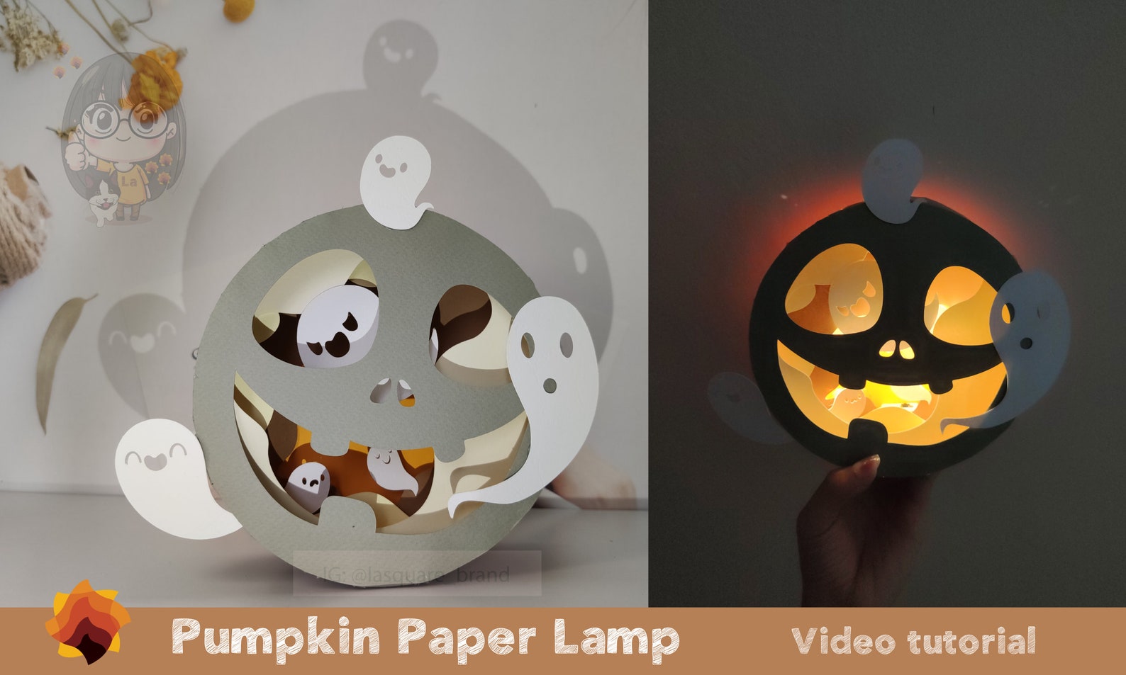 Halloween Pumpkin Paper Lamp Template: Shadow Box SVG DXF (digital ...