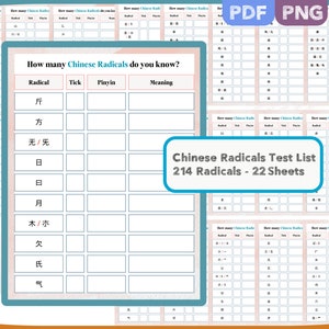 214 Simplified Chinese Radicals Writing Practice Worksheets (printable ...