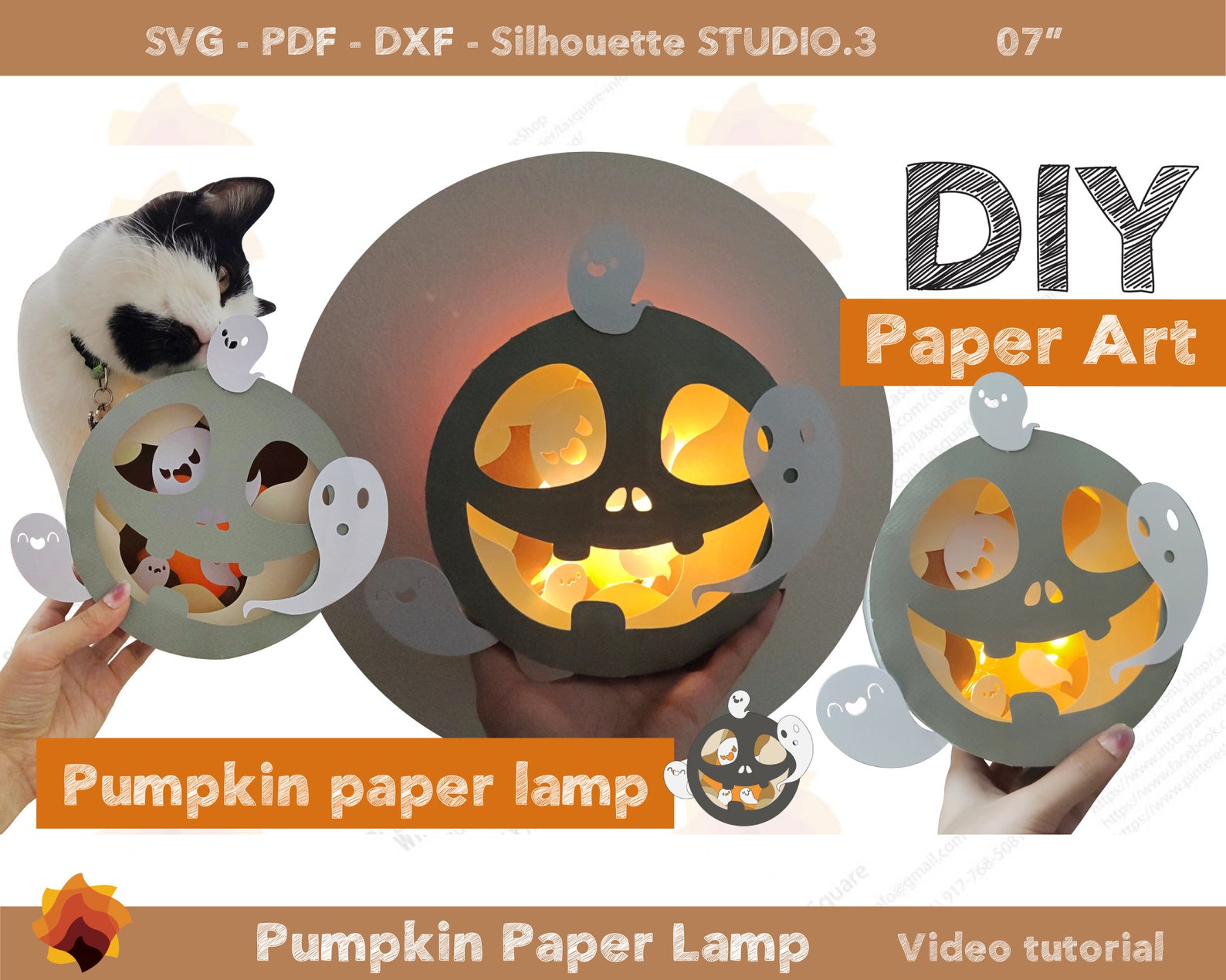 Halloween Pumpkin Paper Lamp Template: Shadow Box SVG DXF (digital ...