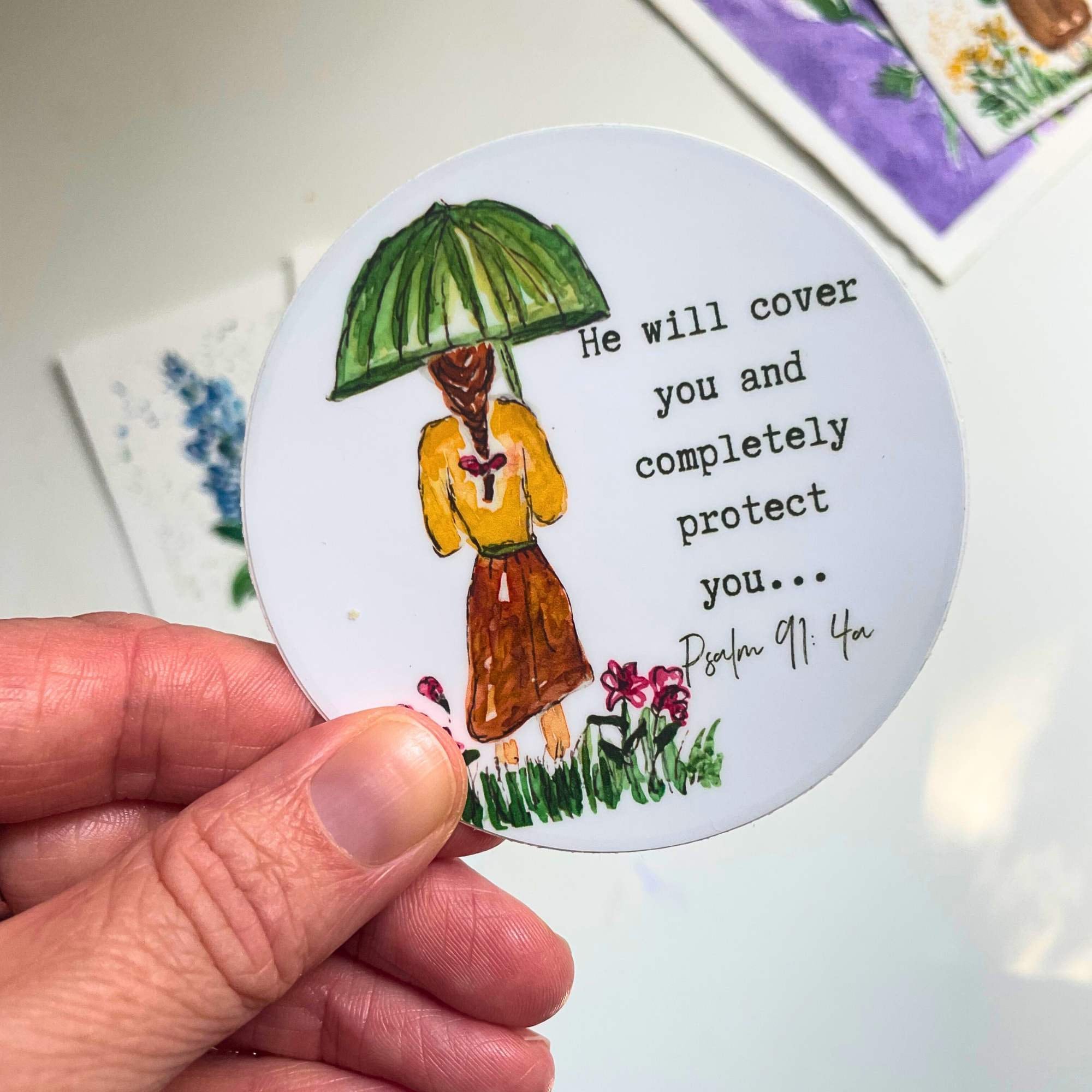 Psalm 91:4 3 Inch Circle Sticker / Girl With Umbrella - Etsy
