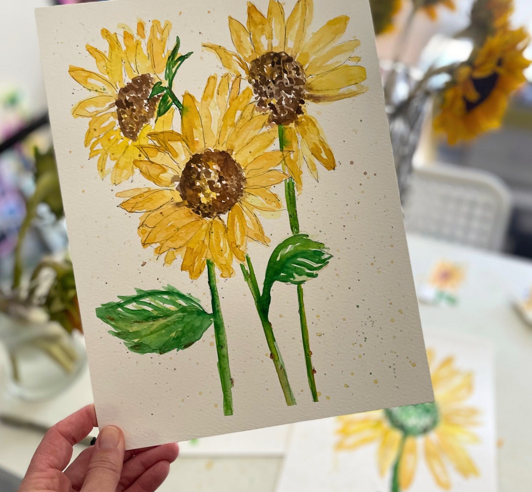 Trio of Sunflowers Original Watercolor 9x12 - Etsy