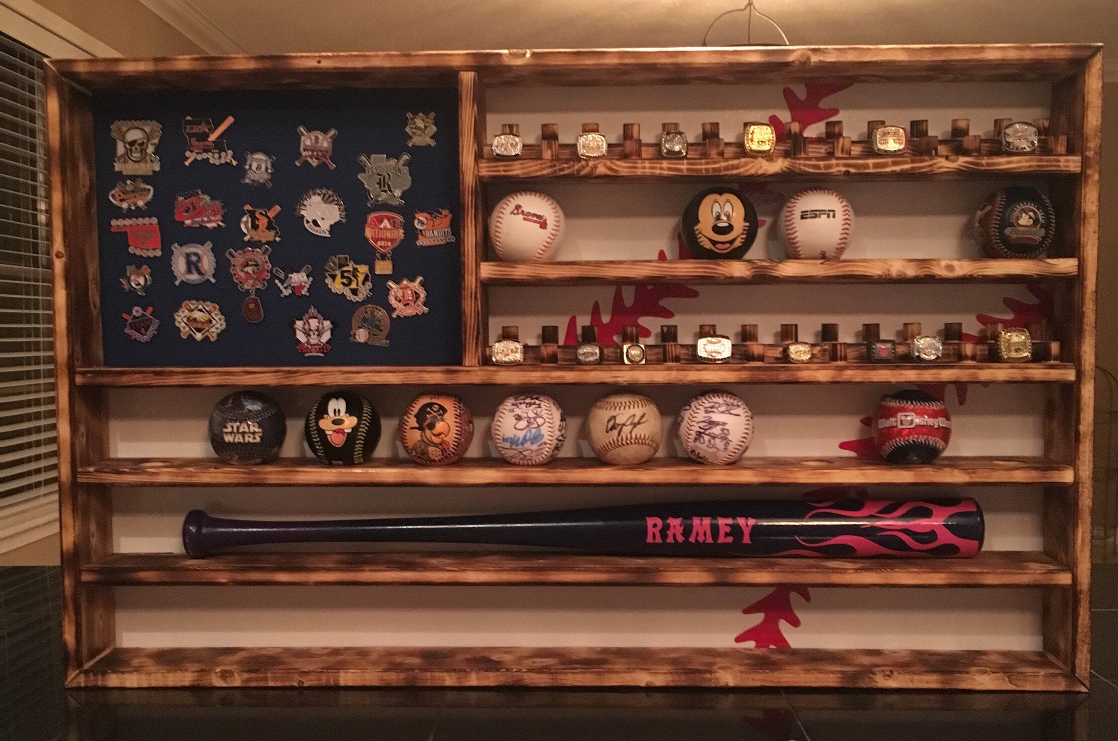 Baseball Flag Championship Ring and Ball Display Case Holder - Etsy