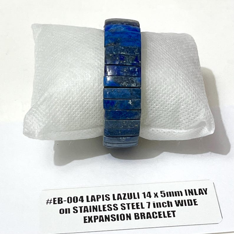 Lapis Lazuli Inlaid Cabs Stainless Steel Expansion Bracelet VINTAGE but ...