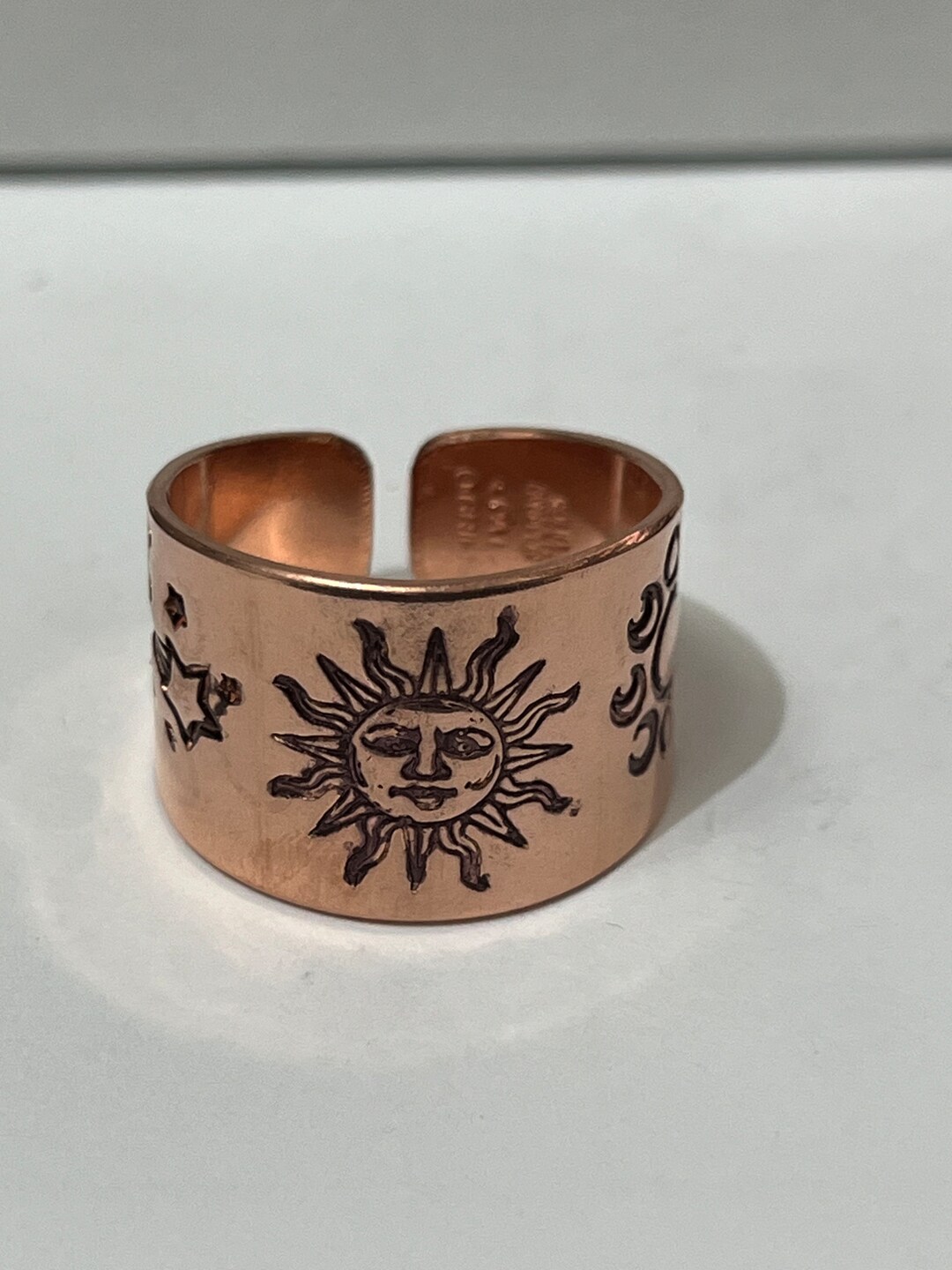 SUN FACE, Stars, Moon Phases Stamped Copper Tapered Hand Stamped Open ...