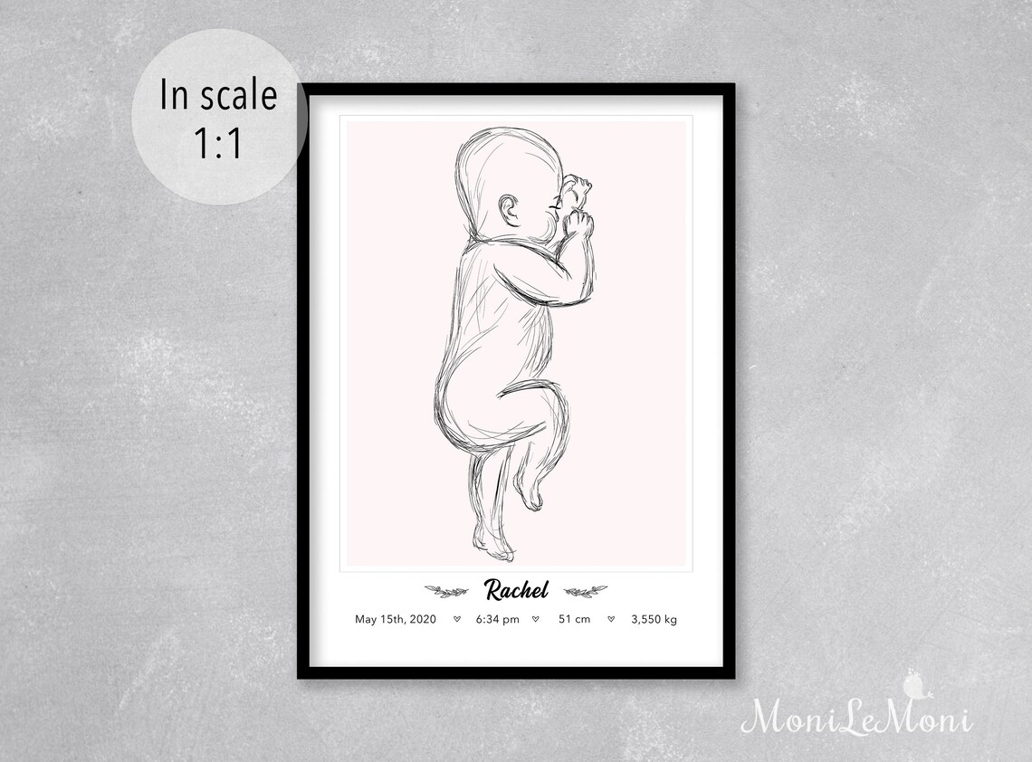 Newborn Poster in Scale 1:1 Birth Poster Personalized Baby - Etsy