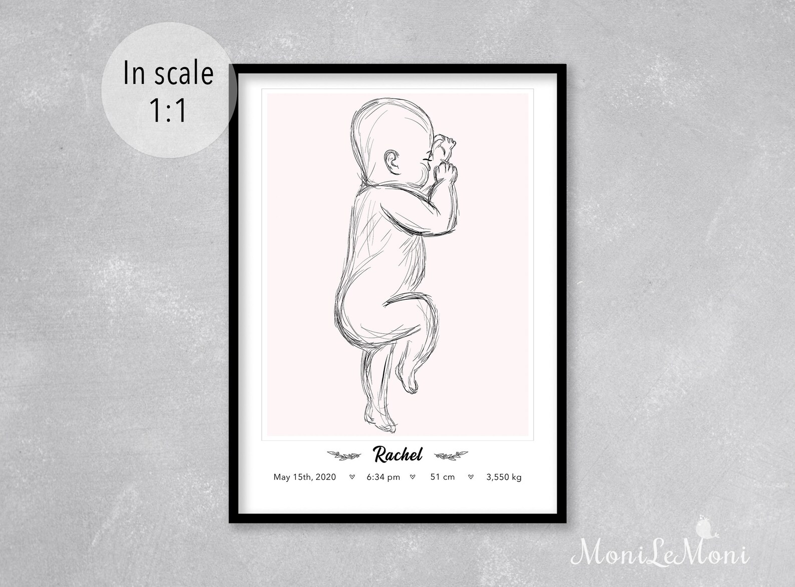 Newborn Poster in Scale 1:1 Birth Poster Personalized Baby - Etsy
