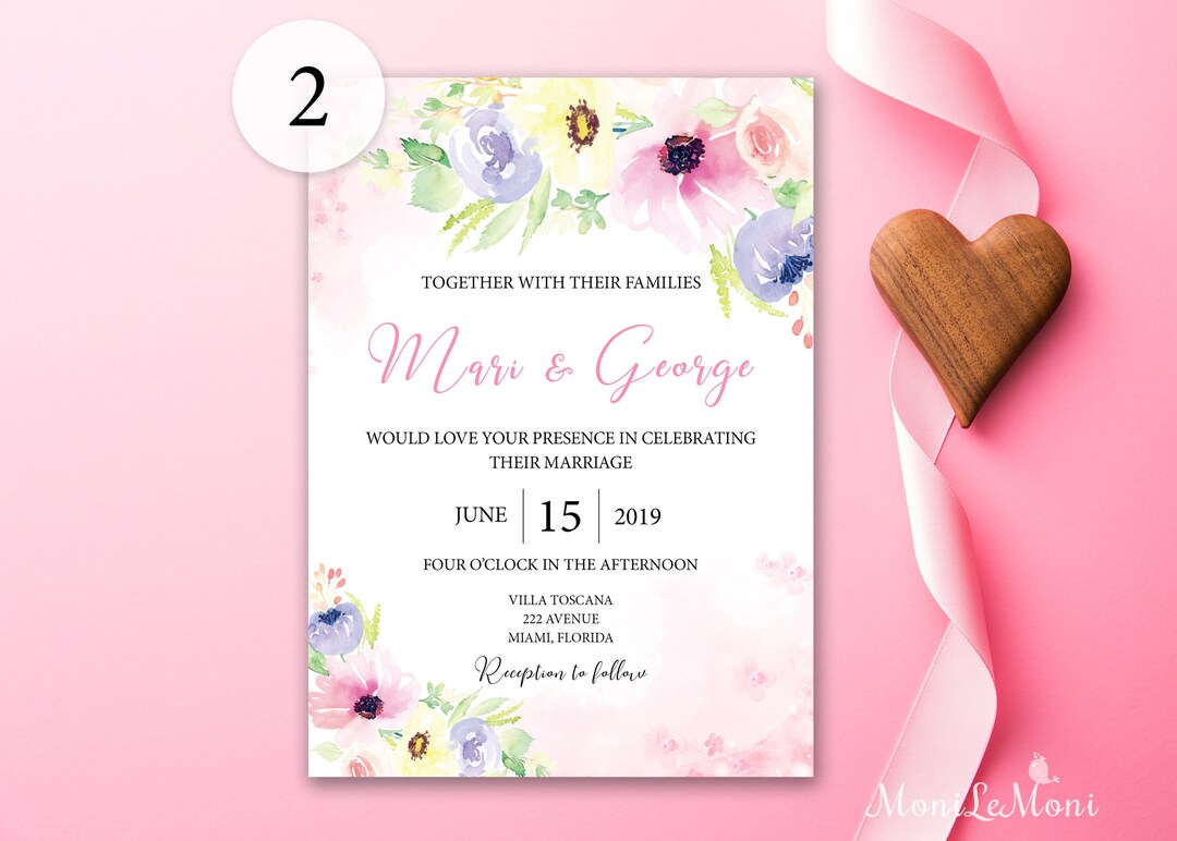 Floral Wedding Invitation Printable Wedding Invite Geometric - Etsy