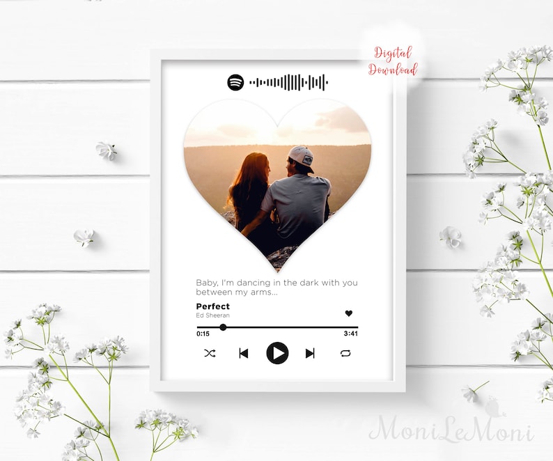 Print and Frame Heart pic Couples Song Anniversary Gift Scannable ...