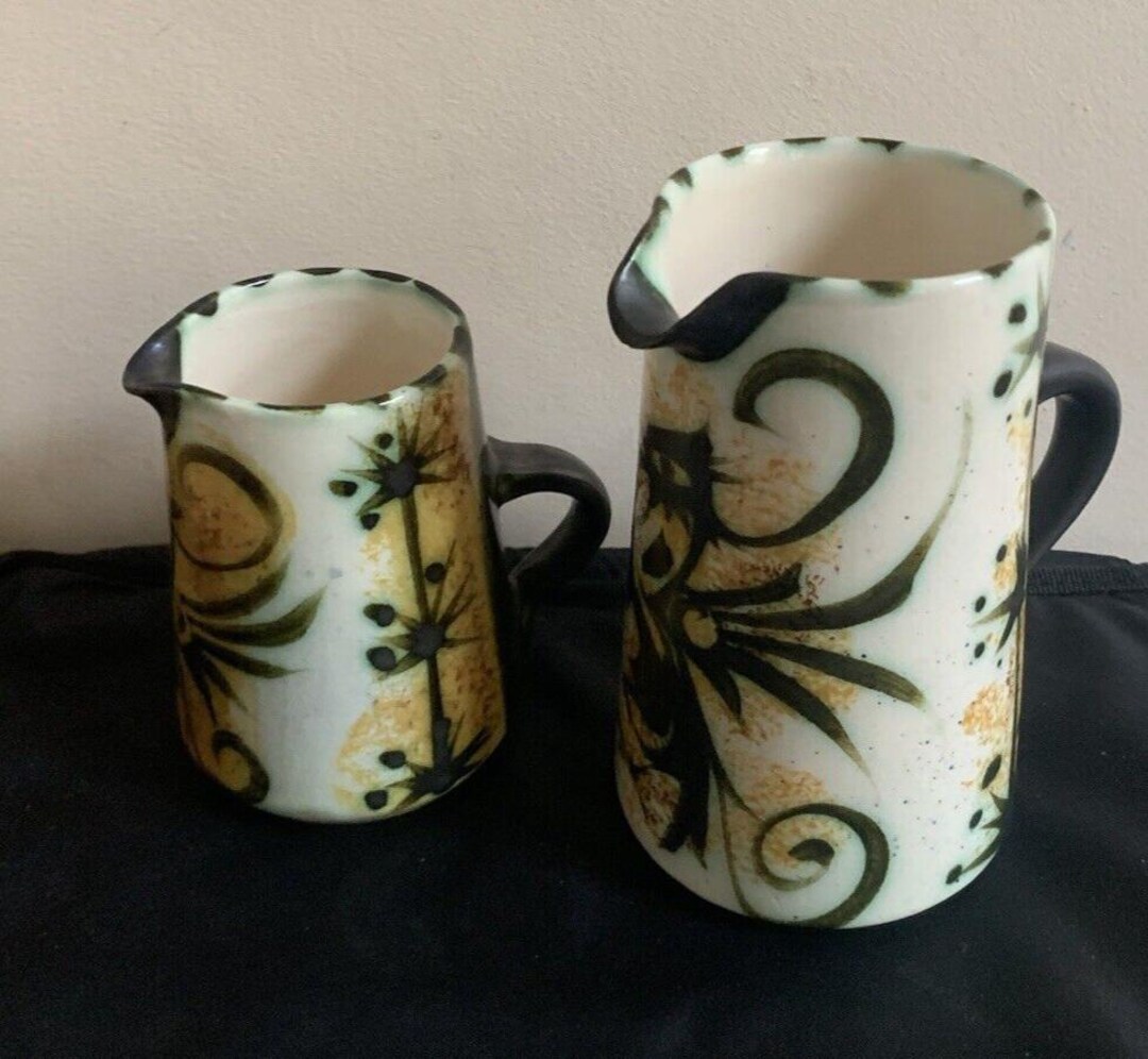 Pair of Celtic Pottery Newlyn Milk Jugs. Folk Design by Maggie Fisher ...