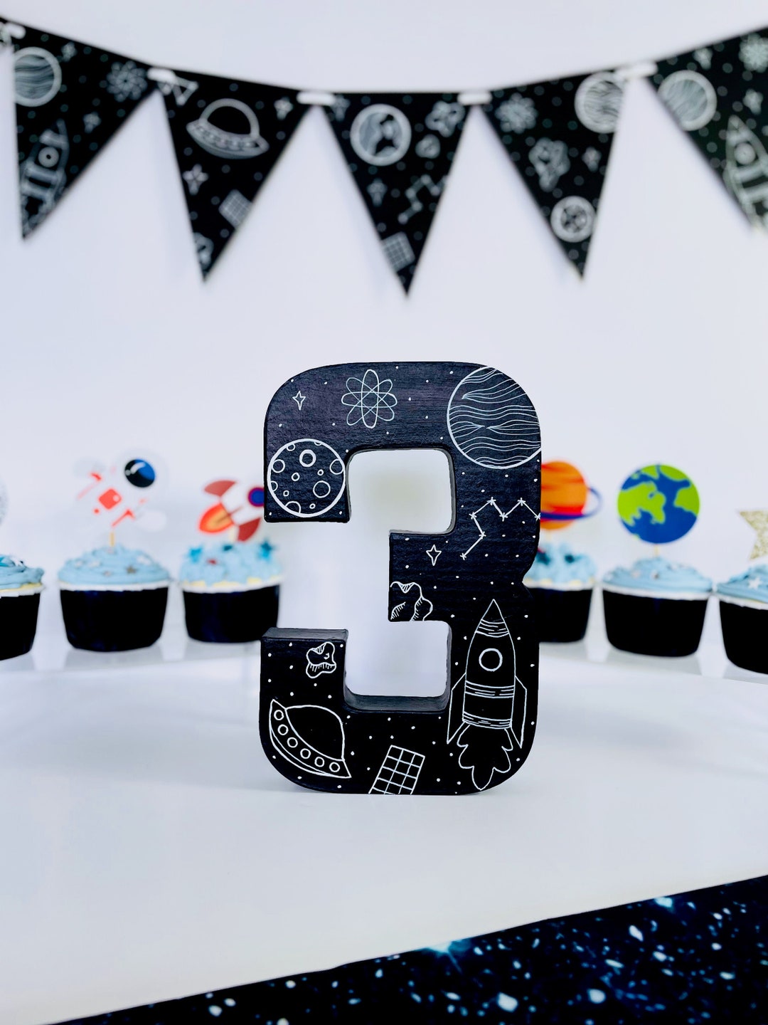 Large Space Number 3 Cake Smash Prop, Outerspace Birthday Party Age ...