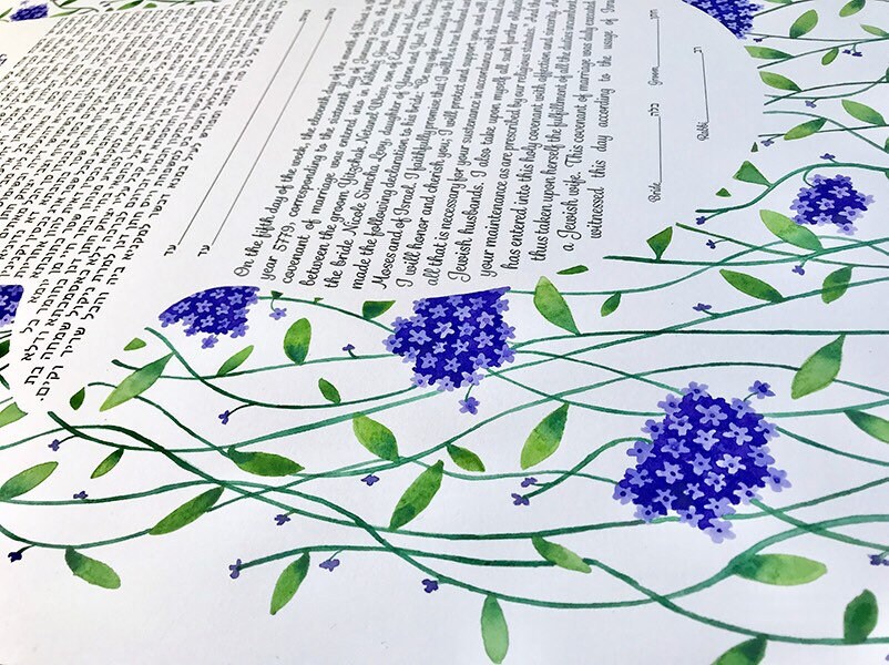 Ketubah "lavender Forget-me-not" | Hand-painted Watercolor Original or ...