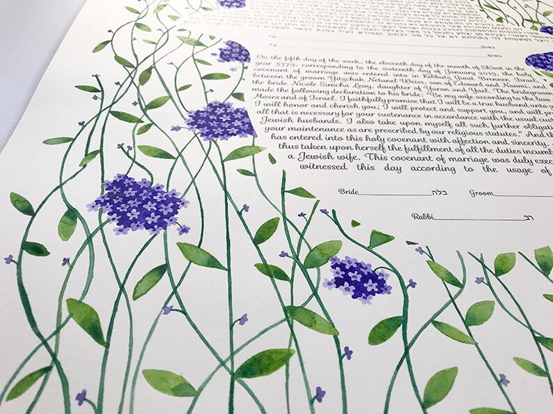 Ketubah "lavender Forget-me-not" | Hand-painted Watercolor Original or ...