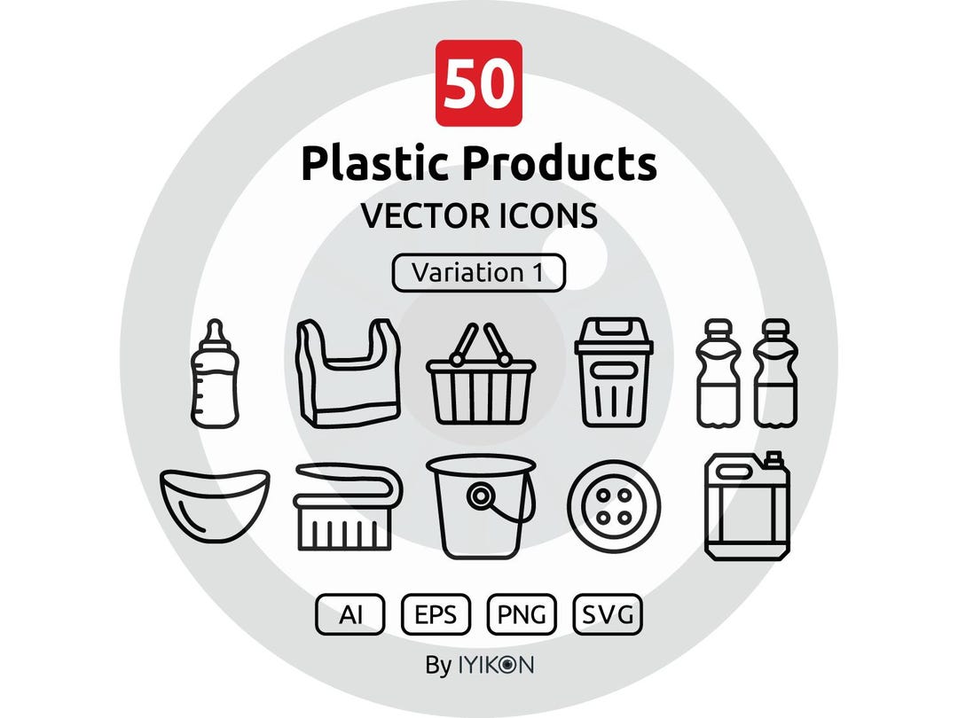 50 Plastic Products Icons | Thick Line Icon Bundle – | Instant Download ...