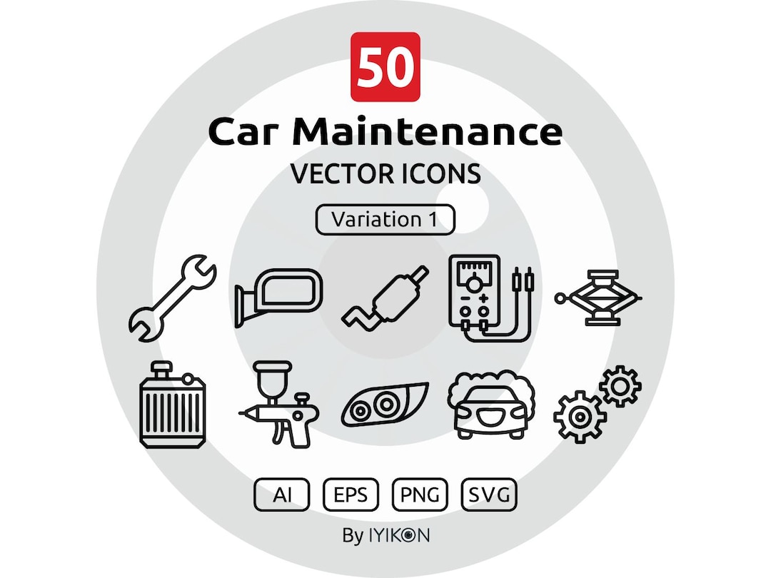 50 Car Maintenance Icons | Thick Line Icon Bundle – | Instant Download ...