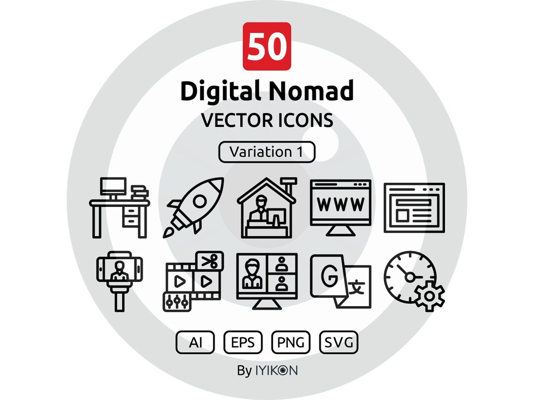50 Digital Nomad Icons | Thick Line Icon Bundle – | Instant Download ...