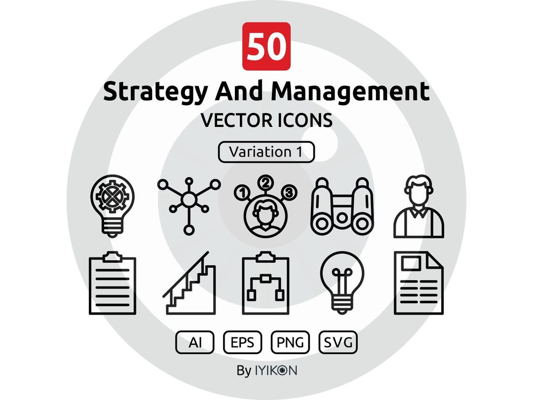 50 Strategy and Management Icons | Thick Line Icon Bundle – | Instant ...
