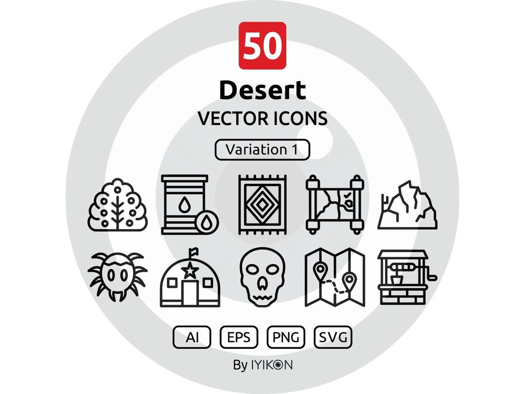 50 Desert Icons | Thick Line Icon Bundle – | Instant Download | IYIKON ...