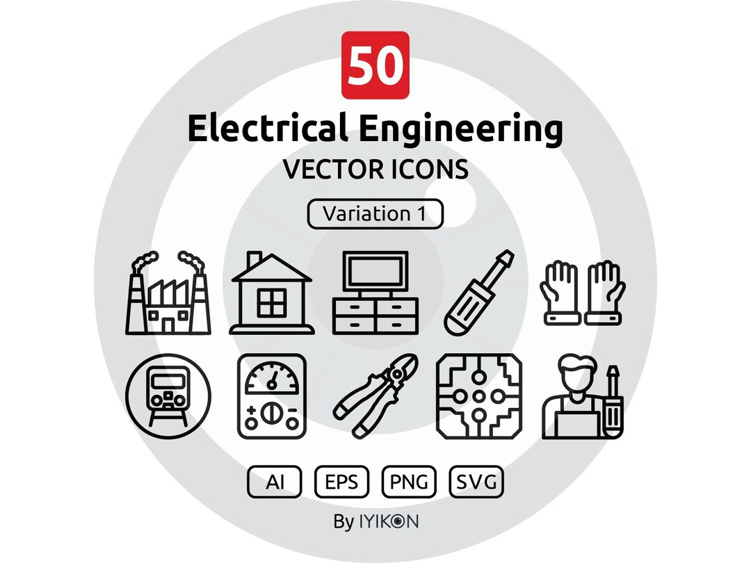 50 Electrical Engineering Icons | Thick Line Icon Bundle – | Instant ...