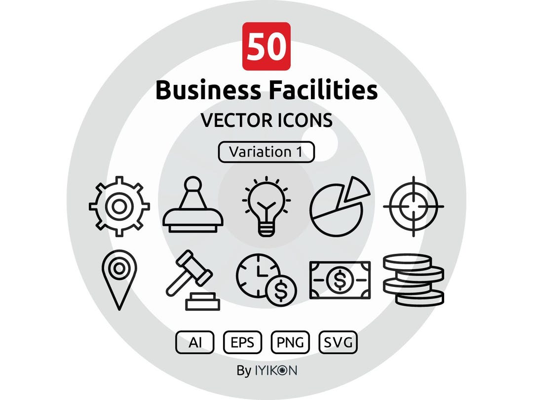 50 Business Facilities Icons | Thick Line Icon Bundle – | Instant ...
