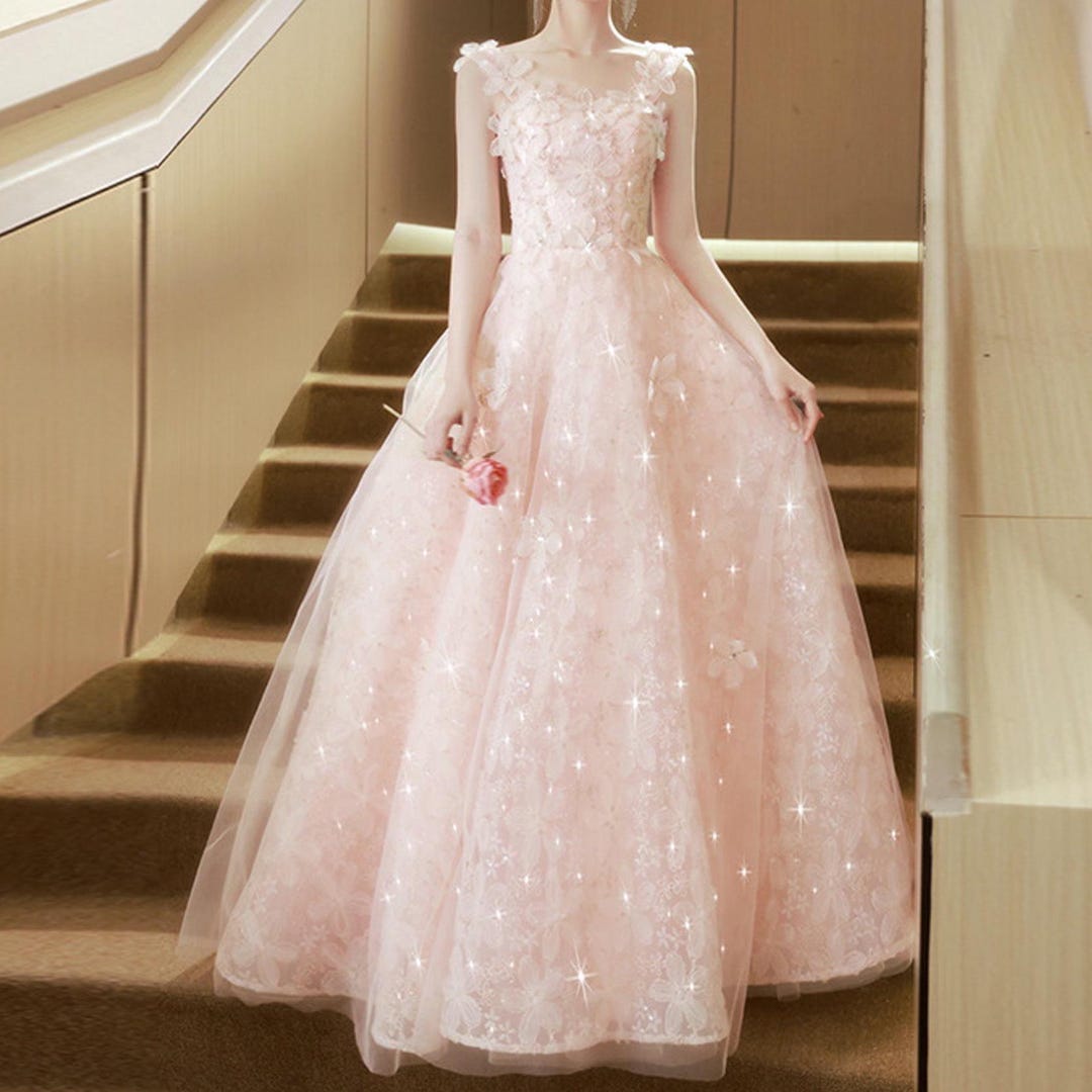 Pink Floral Formal Prom Dress,fairy Ball Dress,wedding Party Dress ...
