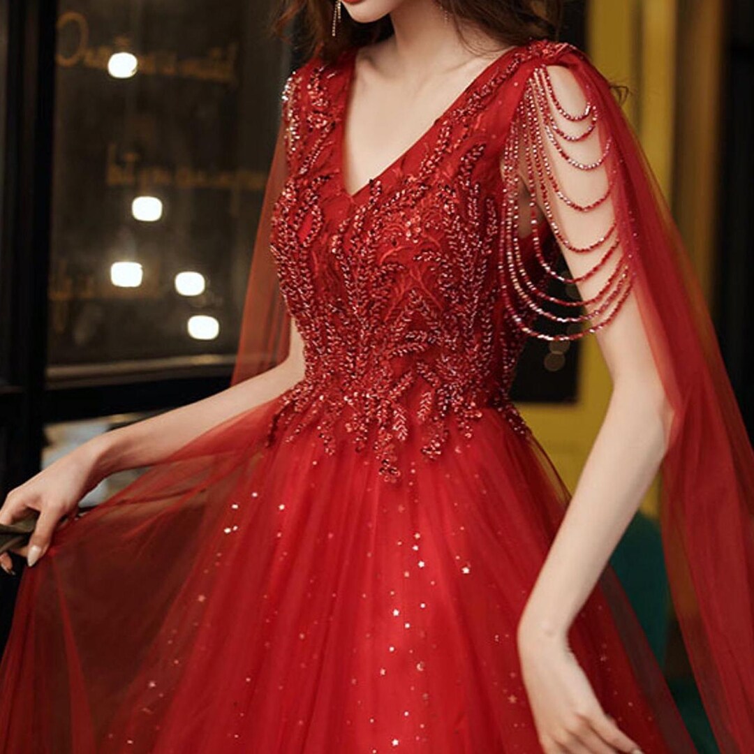 Red V Neck Prom Dress,elagant Party Dress,wedding Party Dress,evening ...