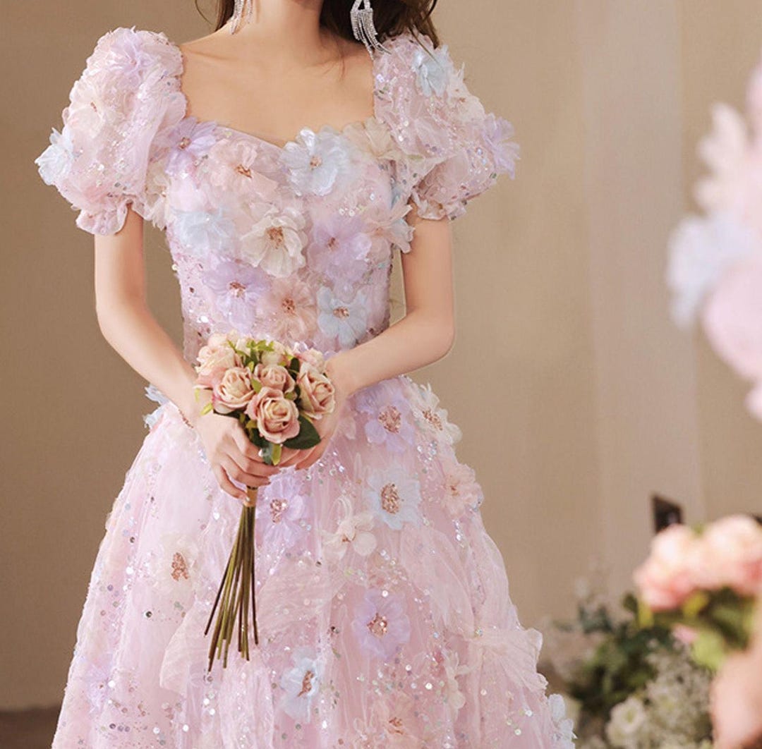 Fantasy Pink Floral Prom Dress,evening Gowns,sweetheart Birthday ...