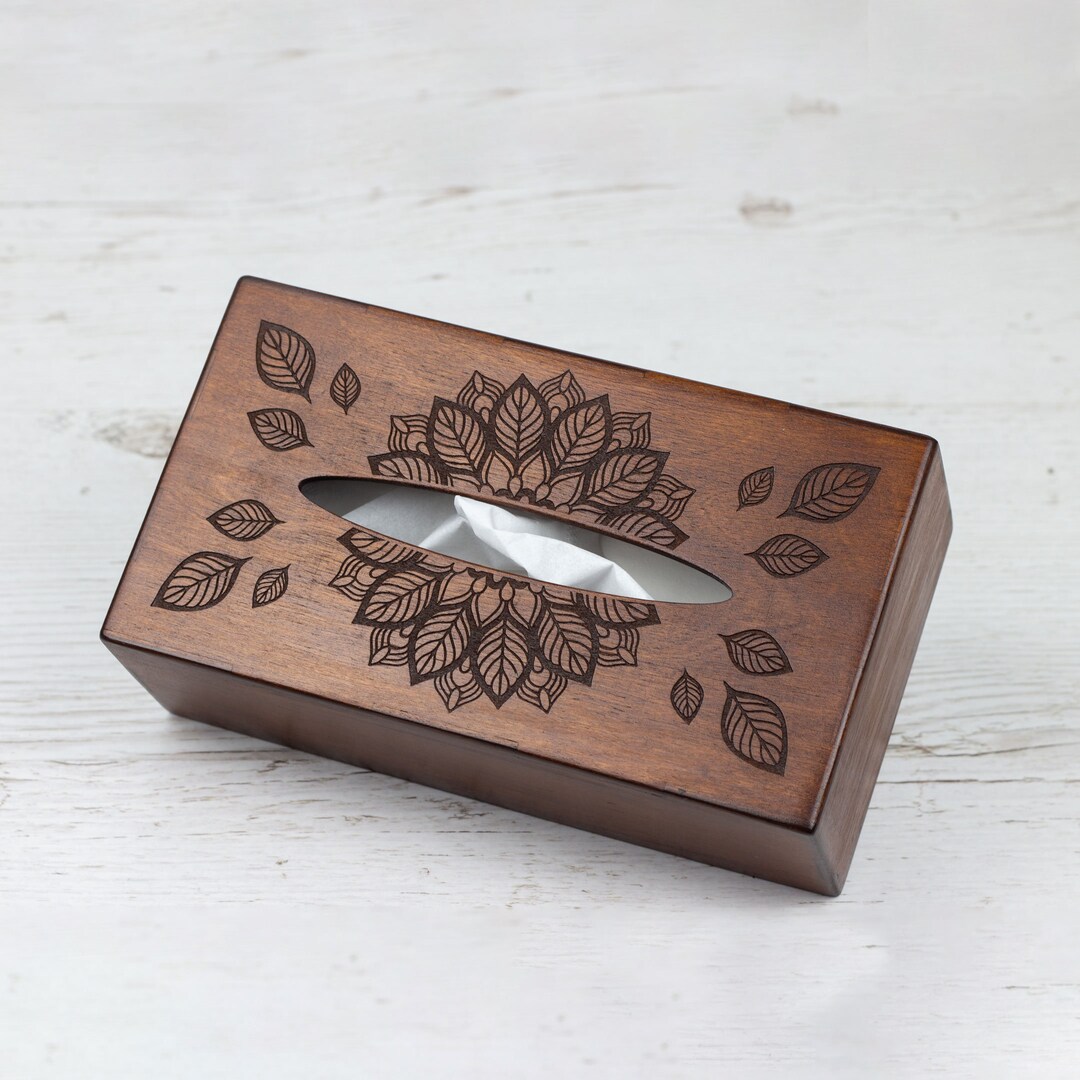 Wood Tissue Box Cover With Floral Design - Etsy