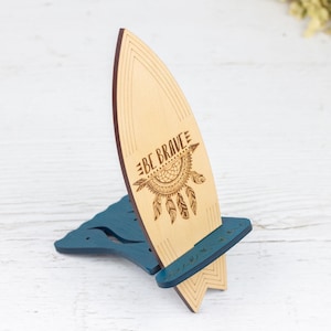 Wooden Surf Phone Stand | Cell Phone Holder With Engraving Surfboard - Etsy