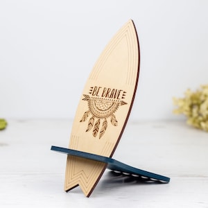Wooden Surf Phone Stand | Cell Phone Holder With Engraving Surfboard - Etsy