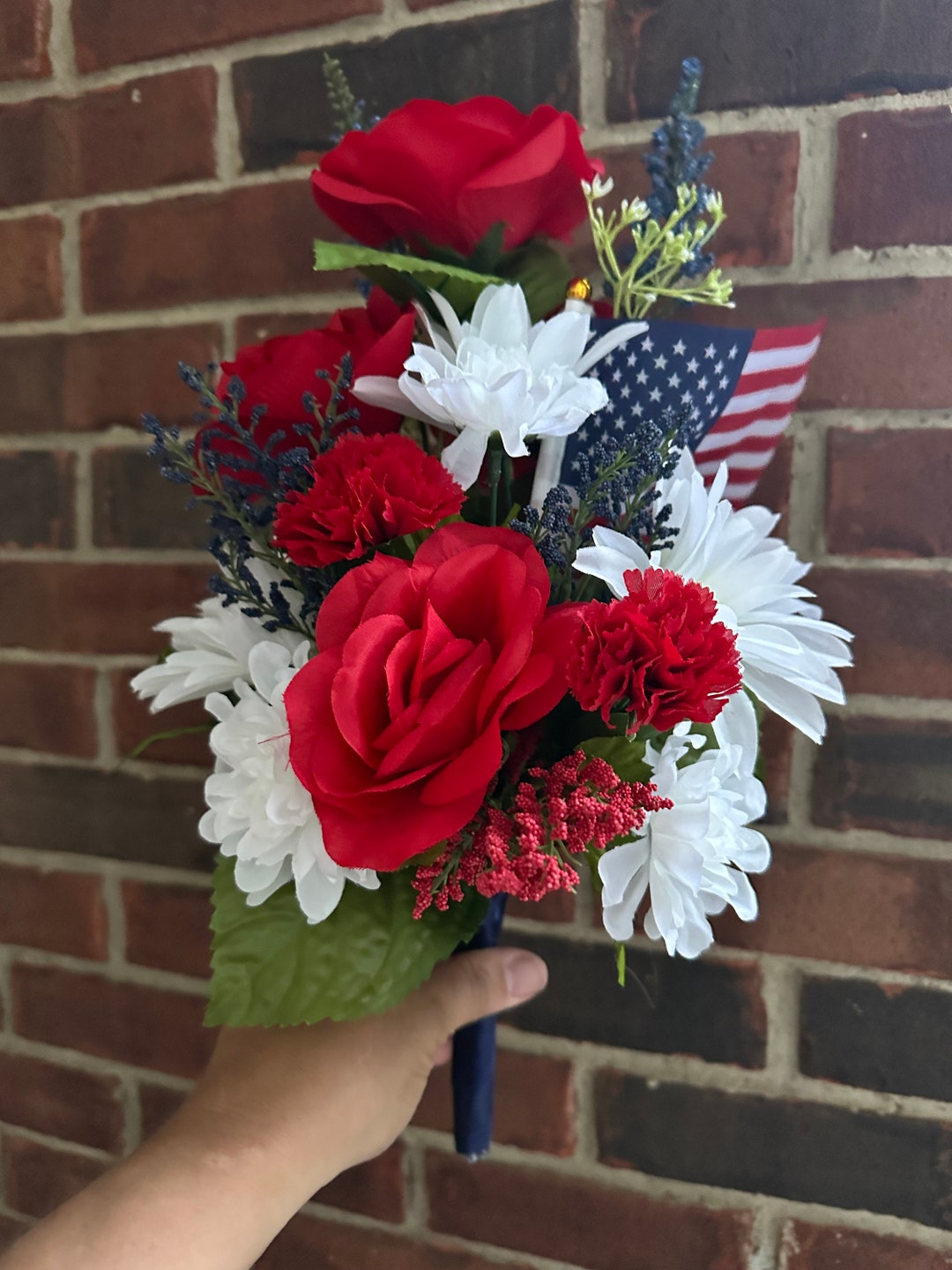 Mausoleum Red, White & Blue Bouquet / Cemetery Flowers - Etsy