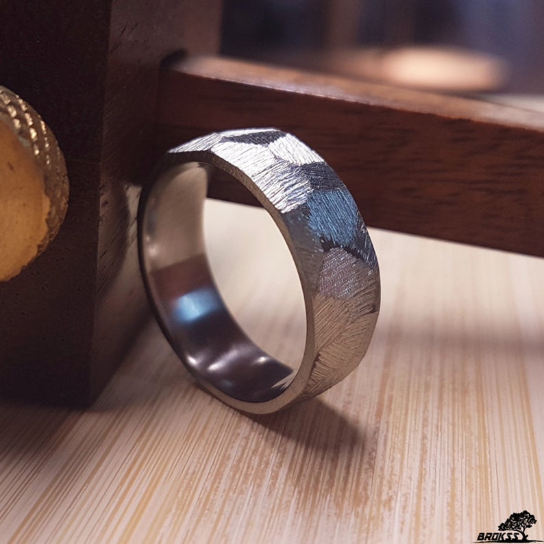 Titanium Faceted Ring Hammered Texture Men Rough Ring - Etsy