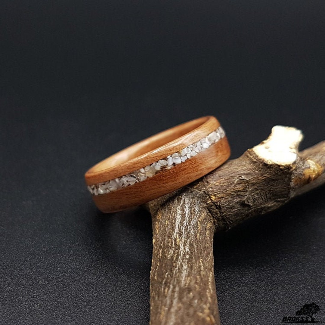 Unique Handmade Wooden Ring, Pear Wood With Sea Shells Inlay, Wood ...