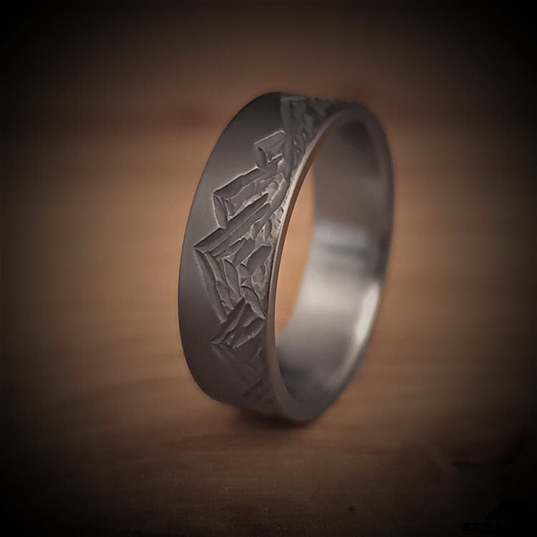 Mountain Range Ring - Titanium, Mens Wedding Ring, Womens Wedding Ring ...