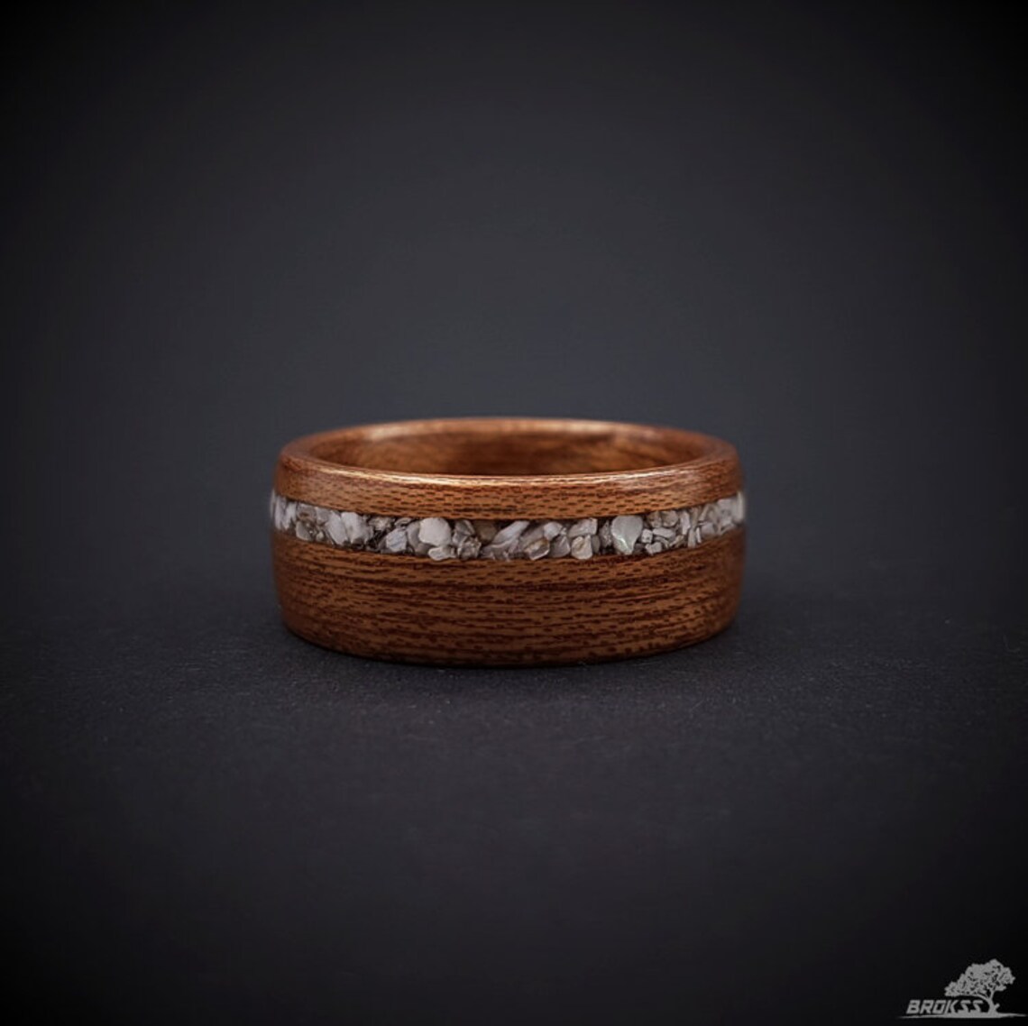 Wood Ring Mahogany and Sea Shells Inlay Bentwood Ring Wood - Etsy