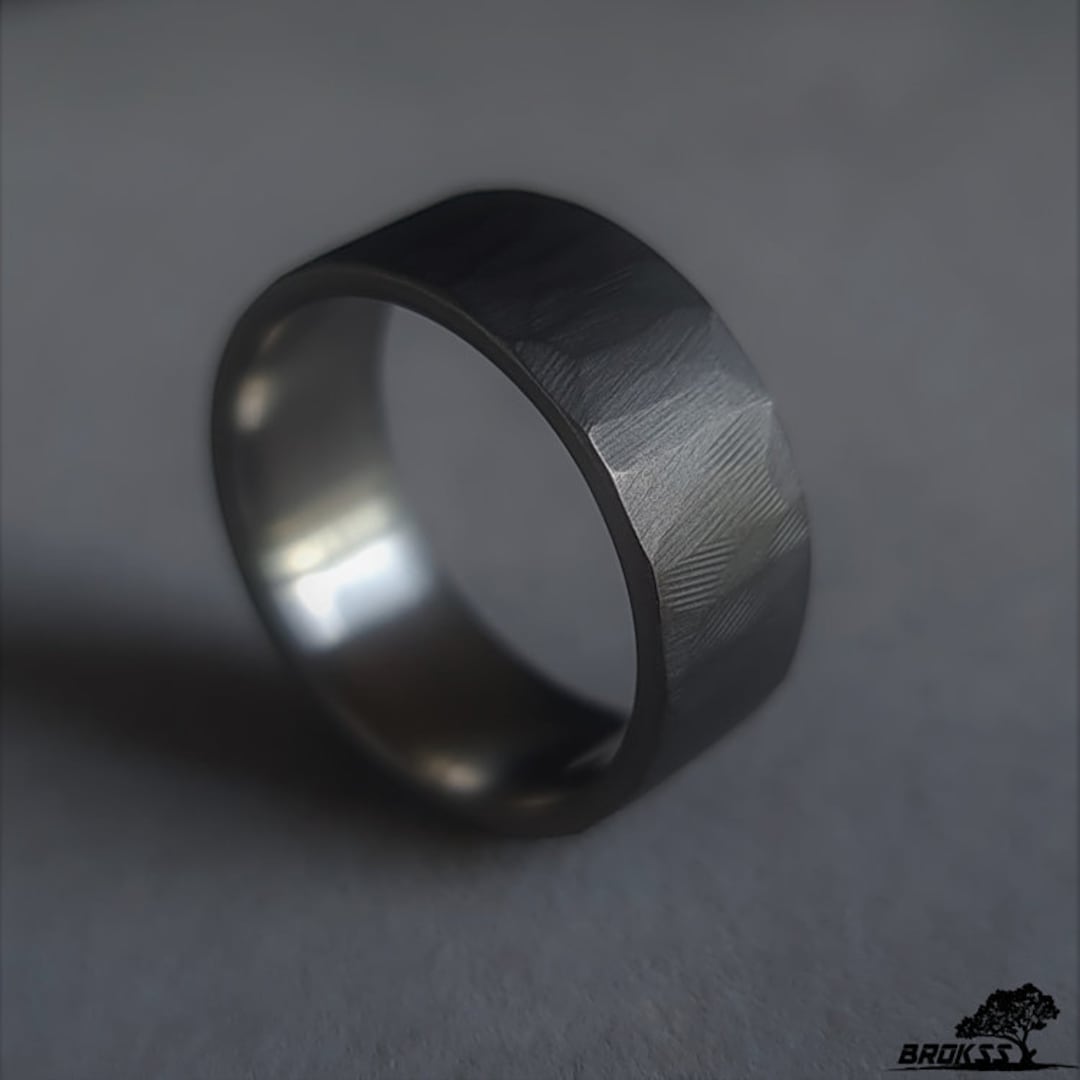 Dark Hammered Titanium Ring, Rugged Style Wedding Band, Men's Ring ...