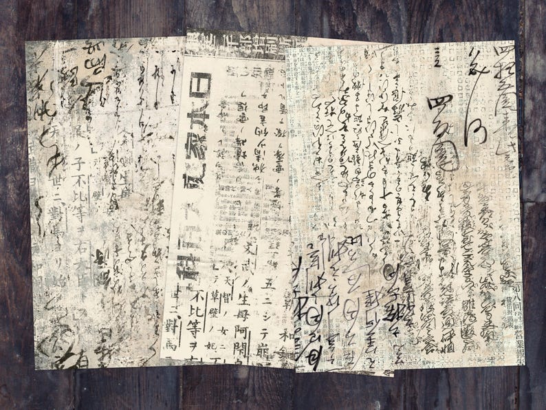 Katakana Japanese Digital Paper Pack – Vintage Collage, Scrapbook (A4 ...