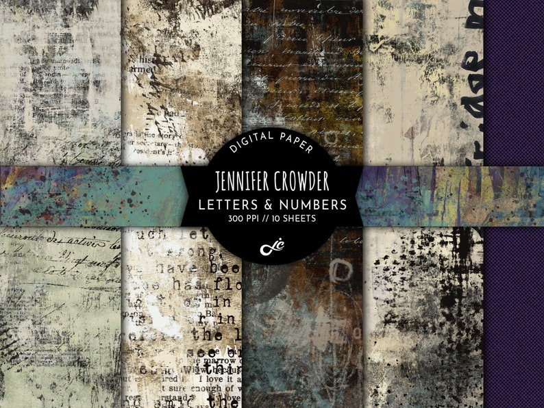 Letters and Numbers Digital Paper Pack, Collage Paper, Grunge Digital ...