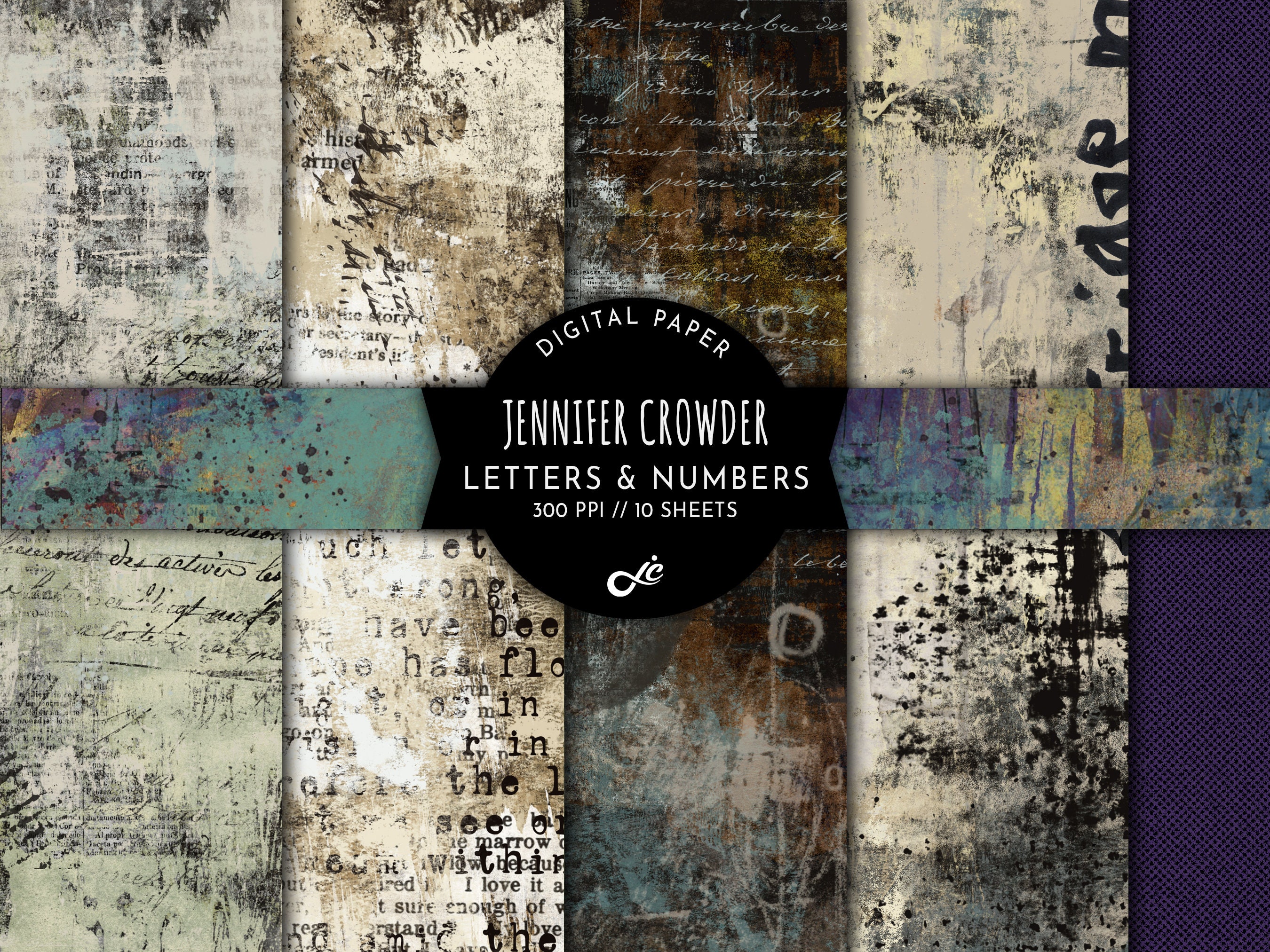 Letters and Numbers Digital Paper Pack, Collage Paper, Grunge Digital ...