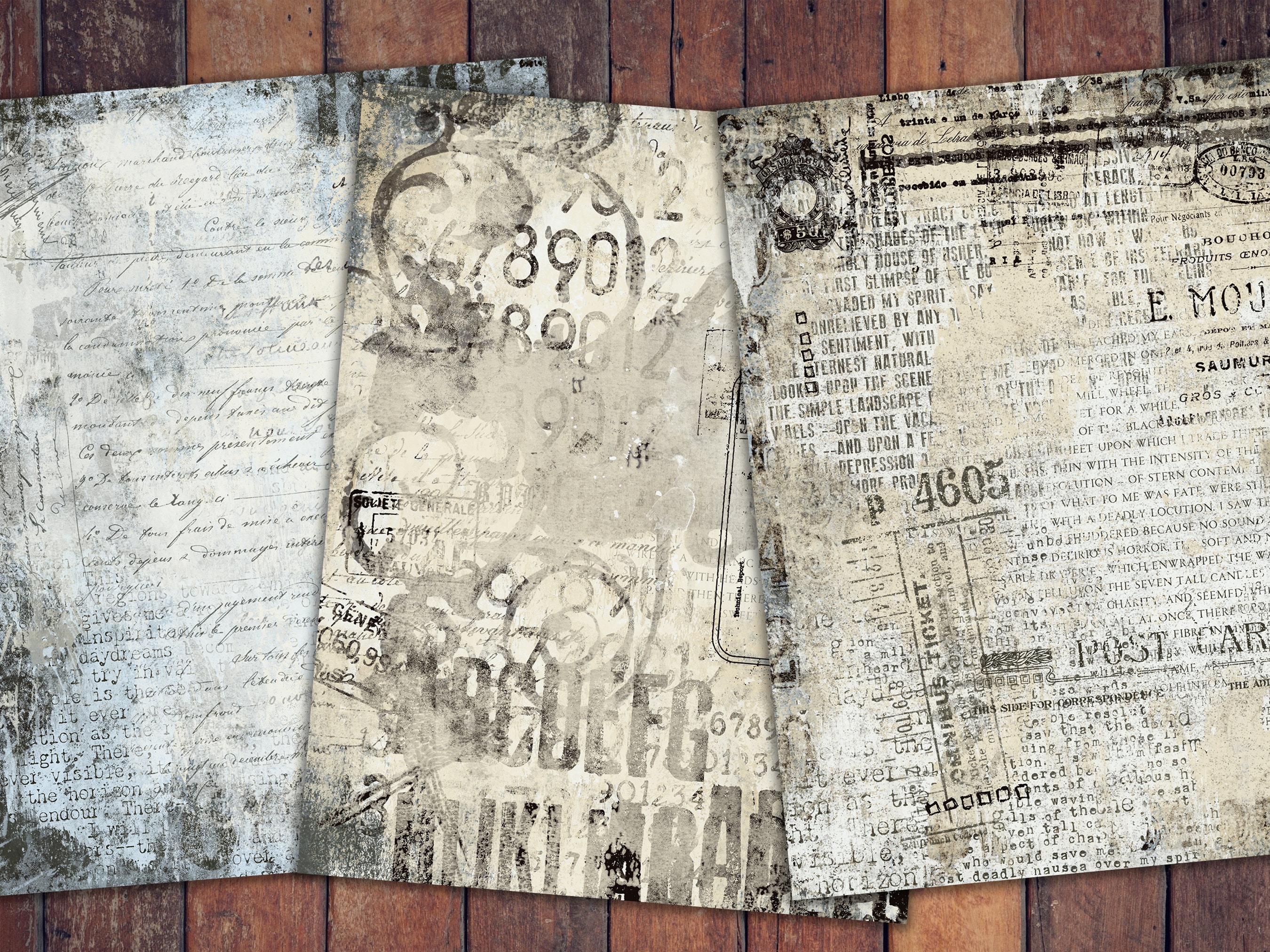 Letters and Numbers Part Deux Grunge Digital Paper Pack, Collage Paper ...