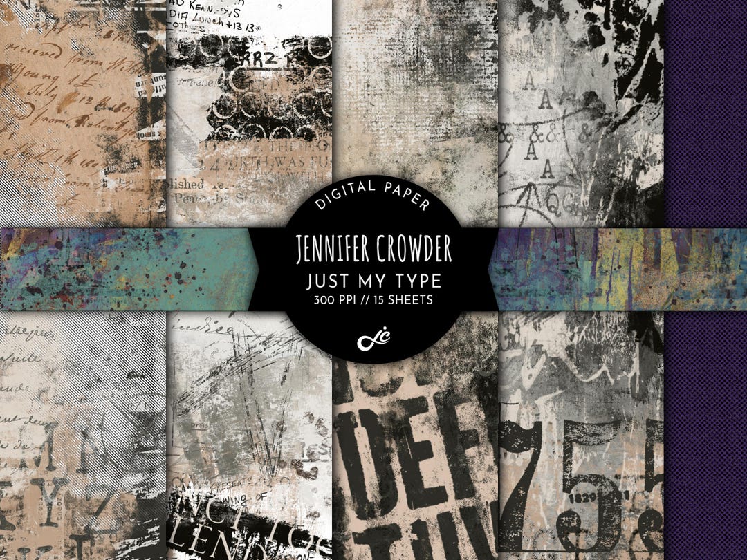 Just My Type Grunge Digital Paper Pack — Vintage Printables — Scrapbook ...