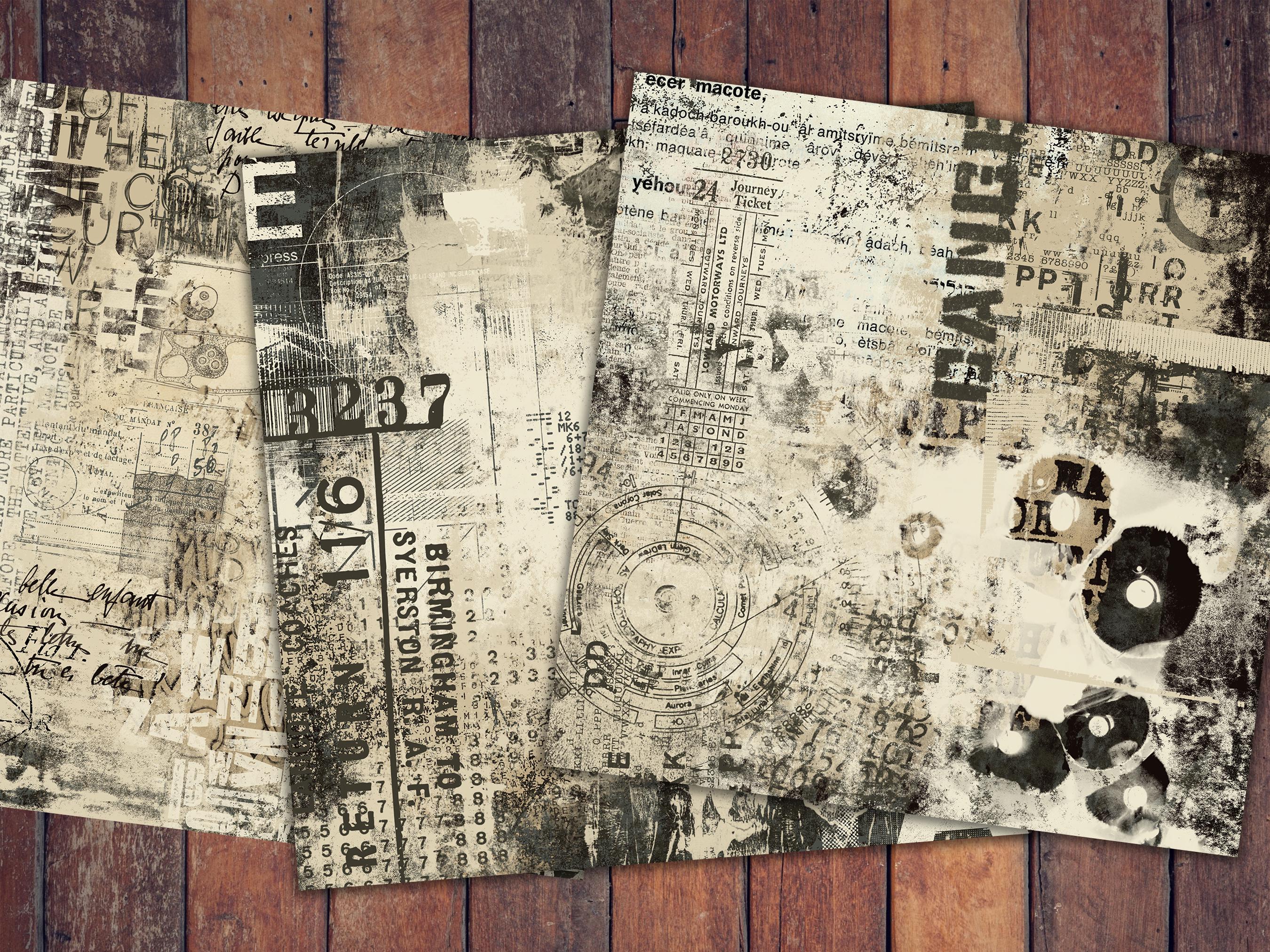Big Letters and Numbers Grunge Digital Paper Pack Junk Journal Kit ...