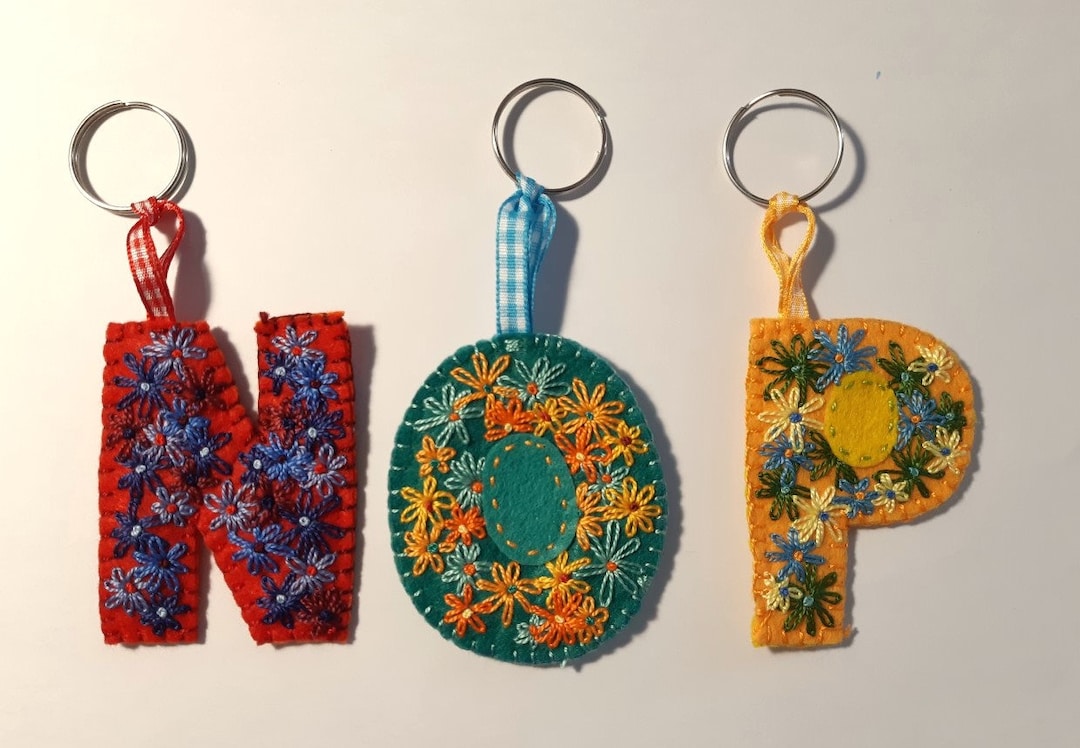 ALPHABET Letters Flora Flowers Key Chain Key Ring Handmade Bag Charm ...